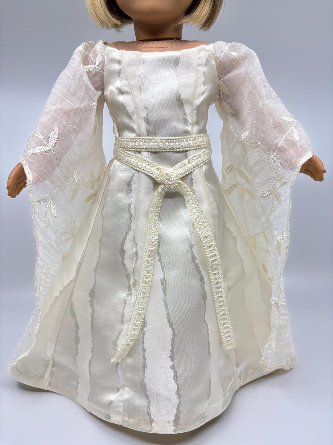 18 Inch Doll Ivory Satin Medieval Style Dress With Sheer Long Sleeves ...