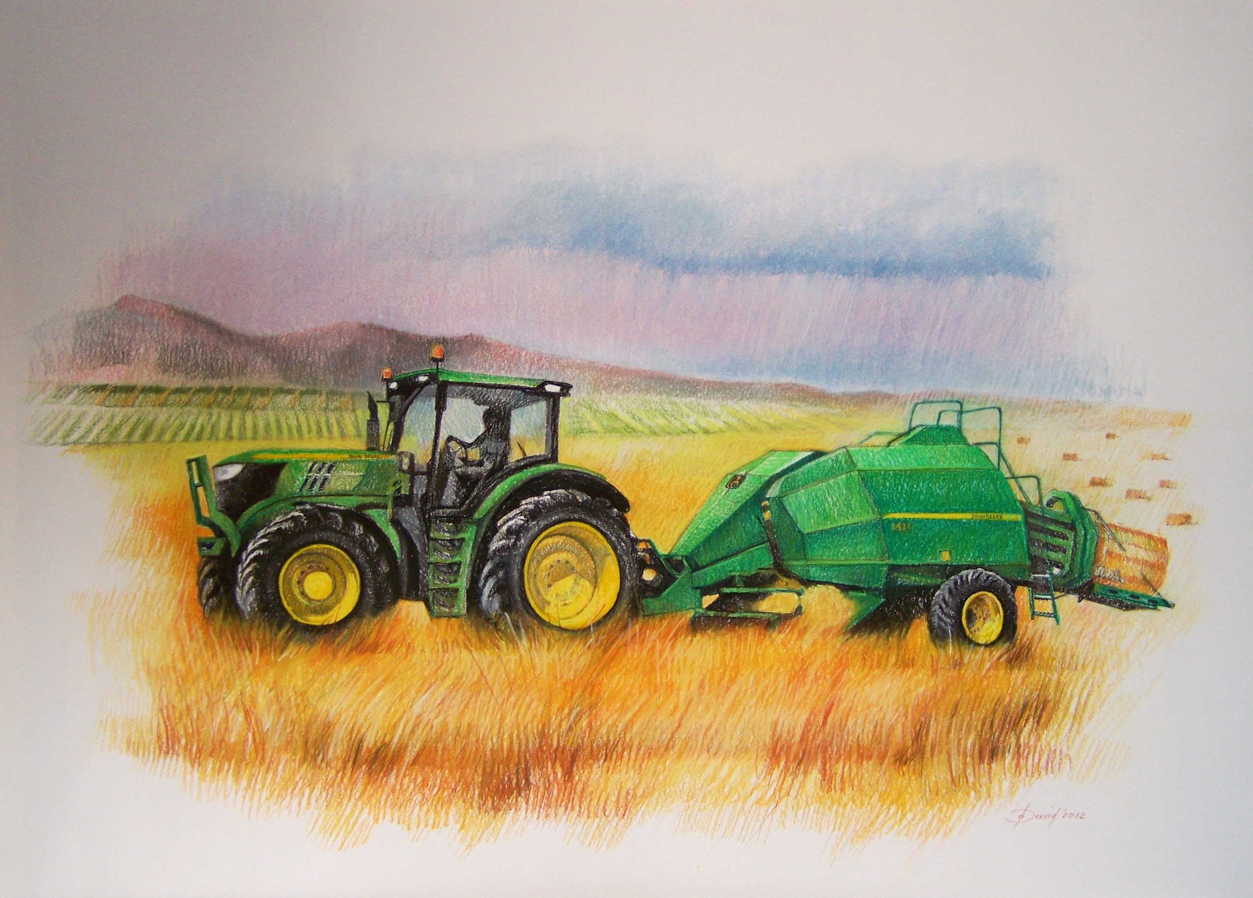 John Deere Tractor Original Drawing 100% Hand Drawn Agriculture ...