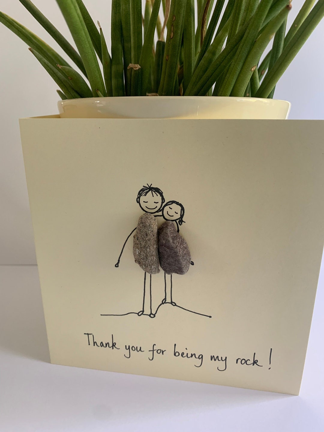 Thank You for Being My Rock Personalised Card - Handmade Pebble Card ...