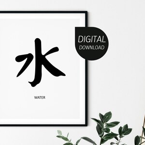Water Chinese Character Printable Home Decor Feng Shui Element Digital ...