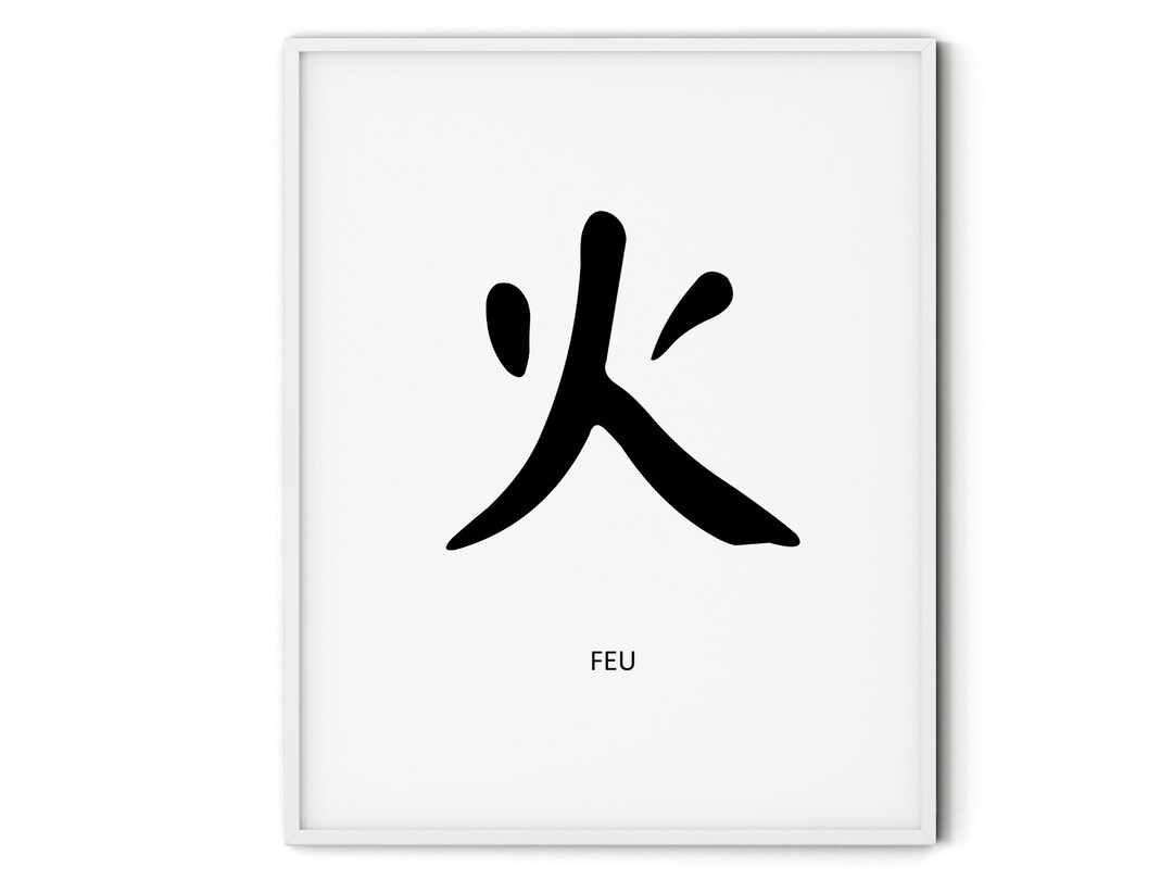 French 'feu' Fire Calligraphy: Feng Shui Chinese Character Digital ...