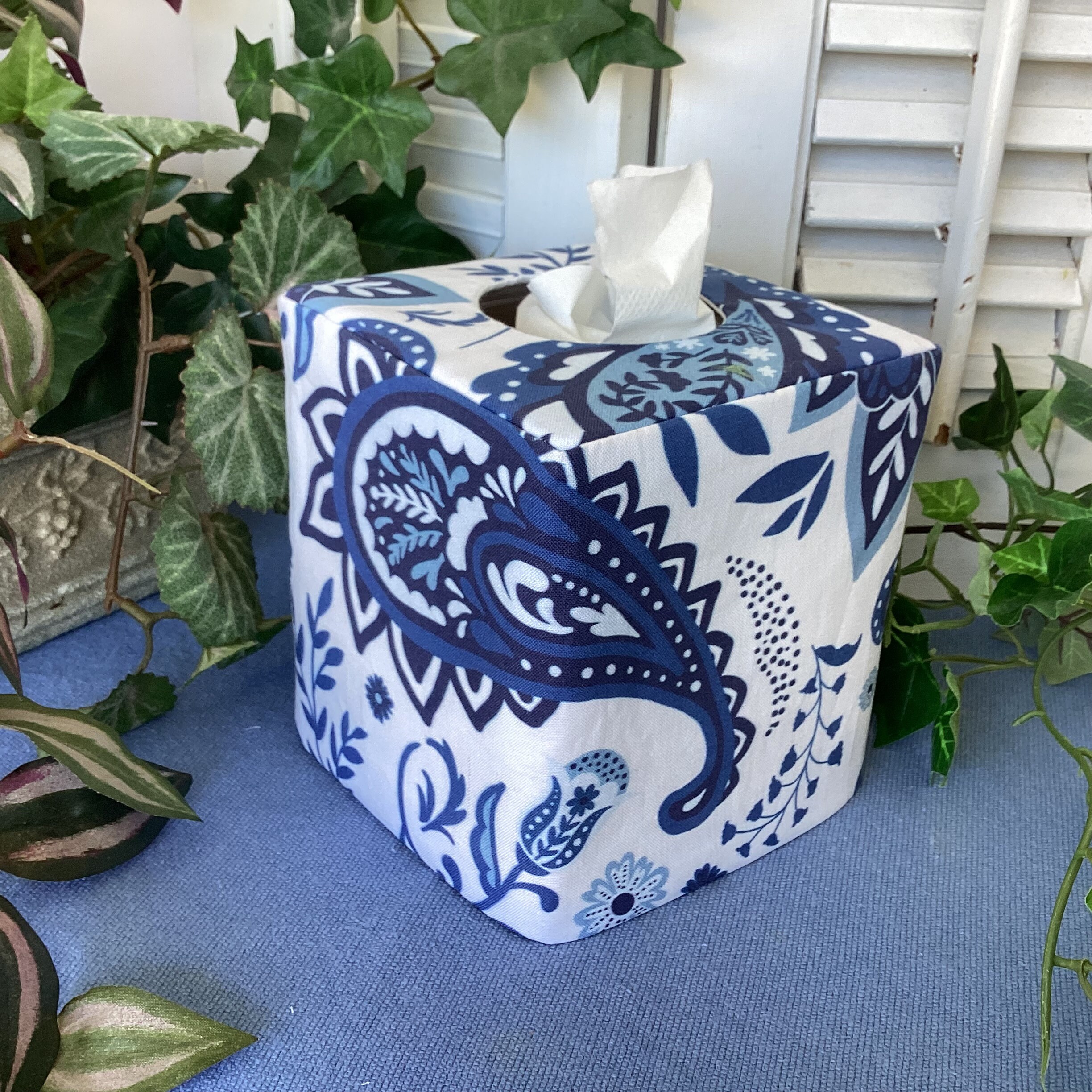 Blue and White Paisley Tissue Box Cover - Etsy