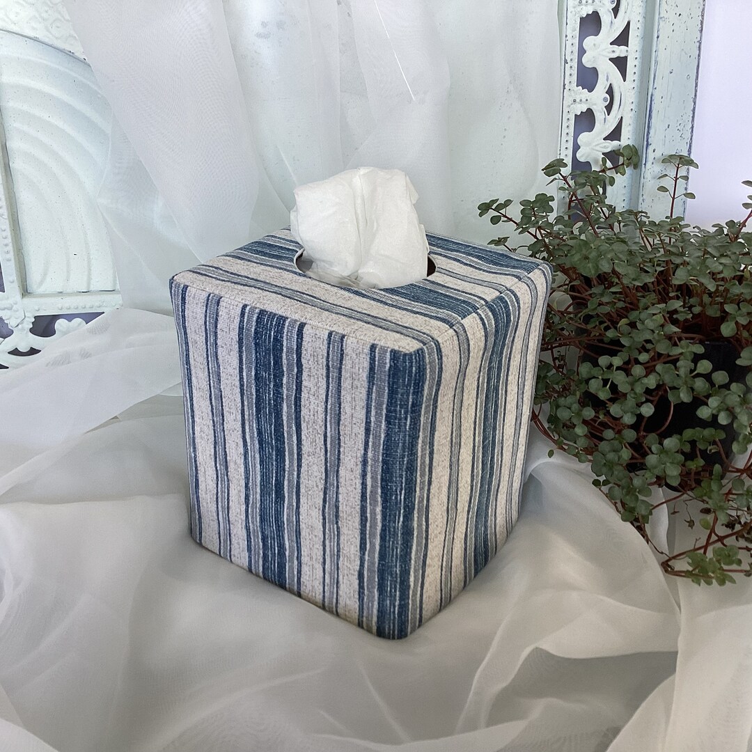 Classic Denim Blues and Light Beige Striped Tissue Box Cover. - Etsy