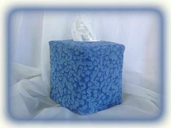 Blue on Blue Raised Floral Print Tissue Box Cover - Etsy