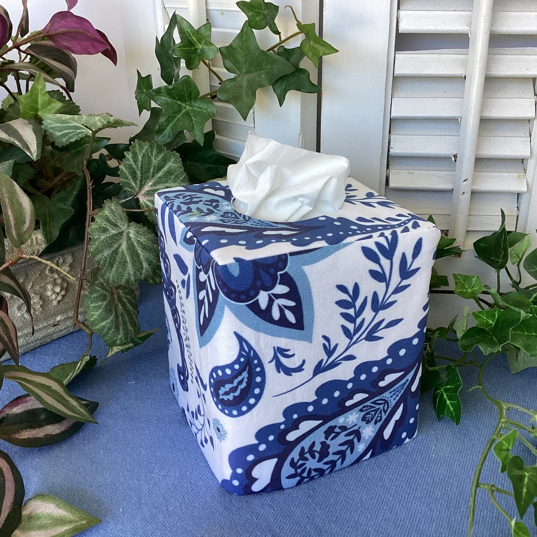 Blue and White Paisley Tissue Box Cover - Etsy