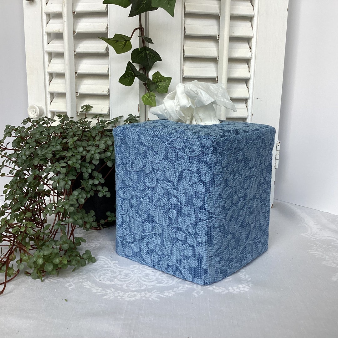 Blue on Blue Raised Floral Print Tissue Box Cover - Etsy