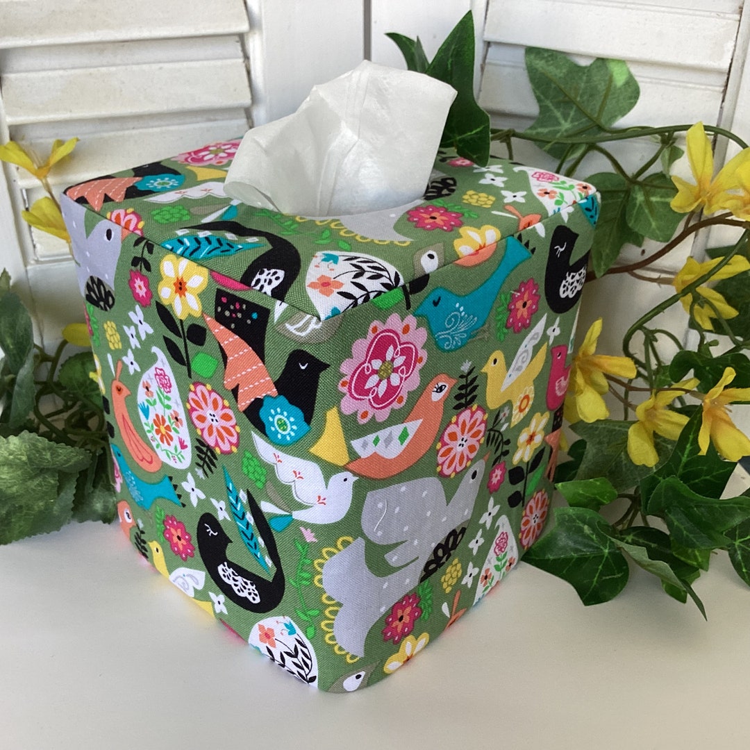 Folk Art Bird and Blossoms Tissue Box Cover. - Etsy