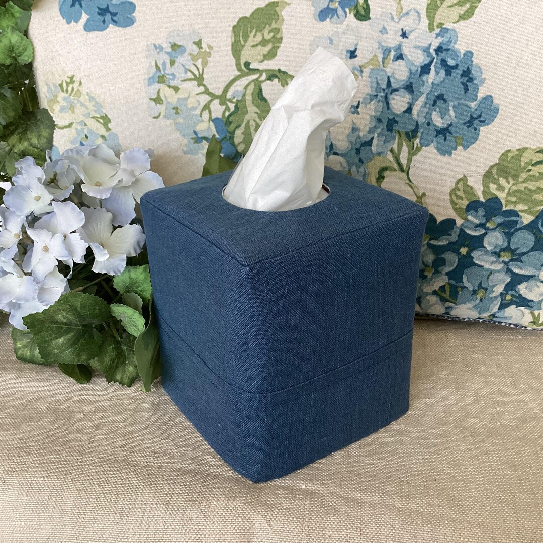 Mariner Blue Linen Tissue Box Cover. - Etsy