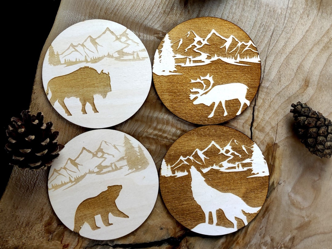 Forest Wild Animals Wood Coasters, Wildlife Coasters, Home Decor ...