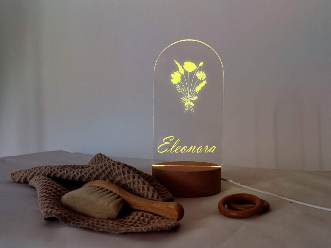 Personalized Flower Acrylic Night Light: Custom Name LED Boho Decor - Etsy