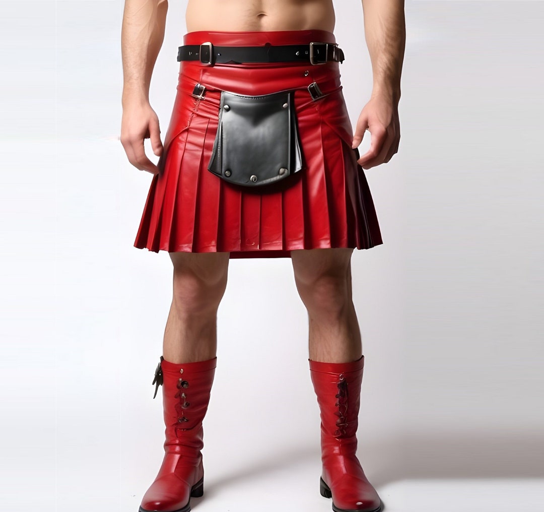Handmade Red Leather Kilt Leather Gladiator Kilt Genuine Cowhide LGBTQ ...