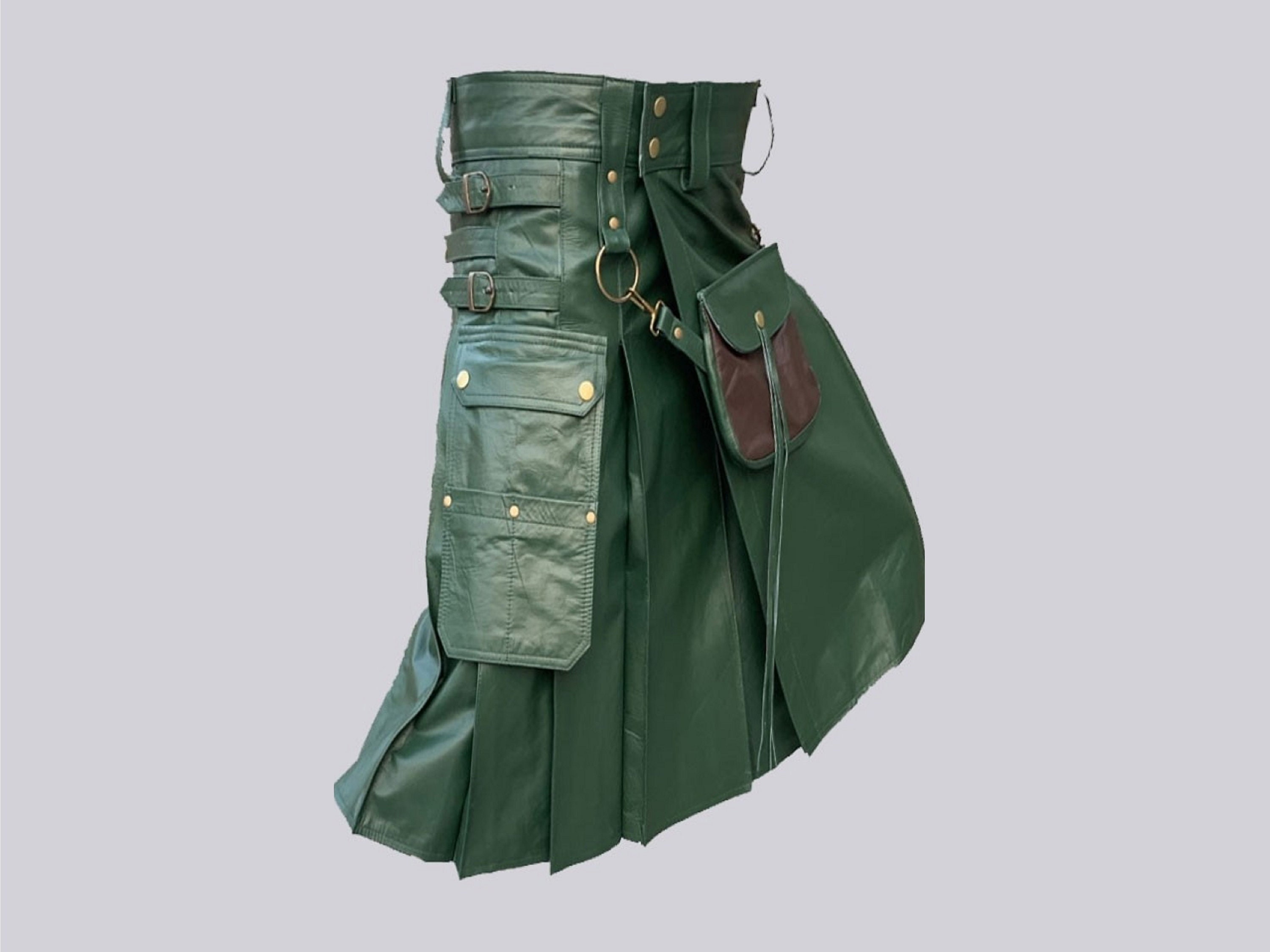 Men Leather Green Kilt Genuine Cow Leather Gladiator Kilt Handmade ...