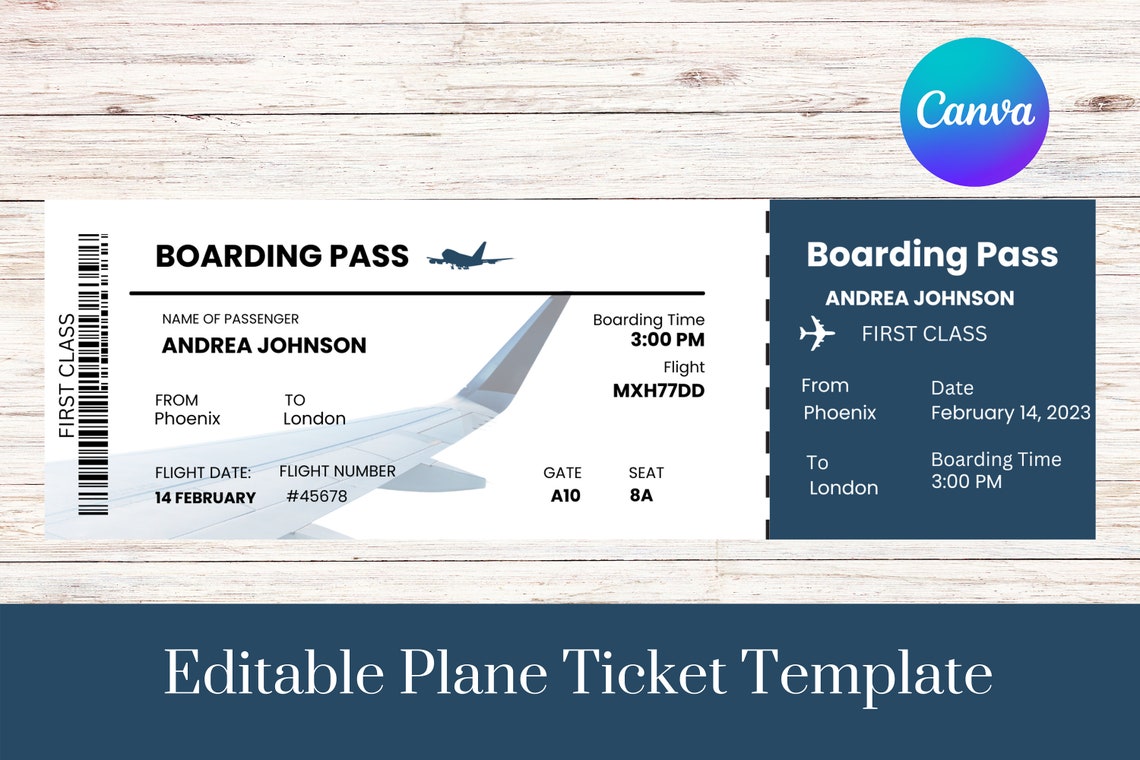 Editable Plane Ticket Template | Printable Plane Ticket | Custom Plane ...