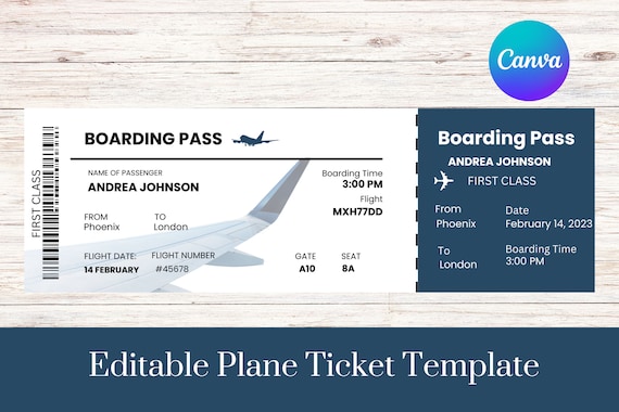 Buy Editable Plane Ticket Template Printable Plane Ticket Custom Plane Ticket Invitation Plane Ticket Template on Canva Ticket Gift Online in India Etsy