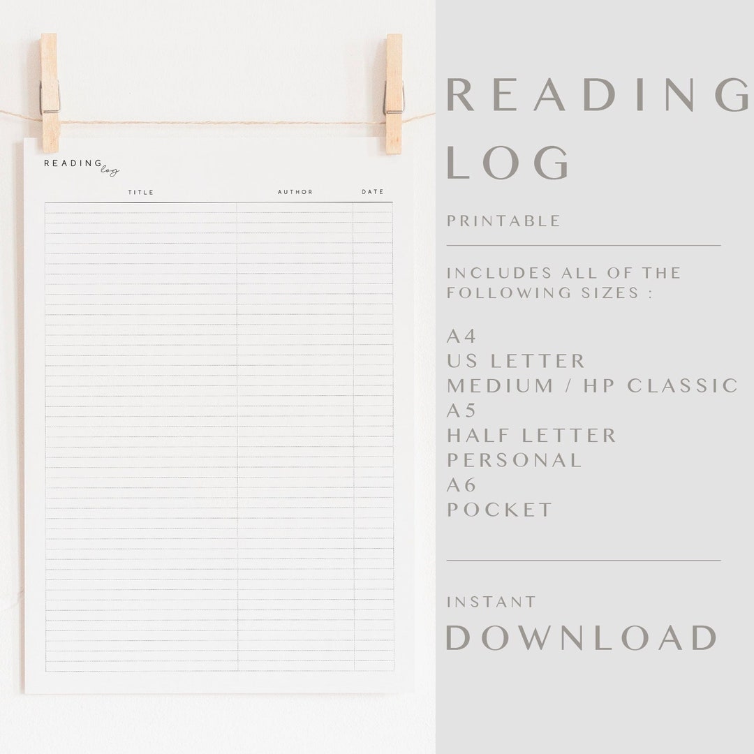 Reading Log, Book Tracker, A4/a5/a6/letter/half/medium/personal/pocket ...
