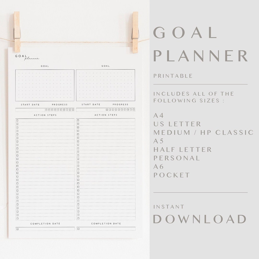 Goal Planner Insert, A4/a5/a6/letter/half/medium/personal/pocket Size ...