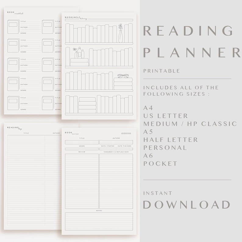 Reading Planner Printable Book Tracker Bookshelf Reading - Etsy