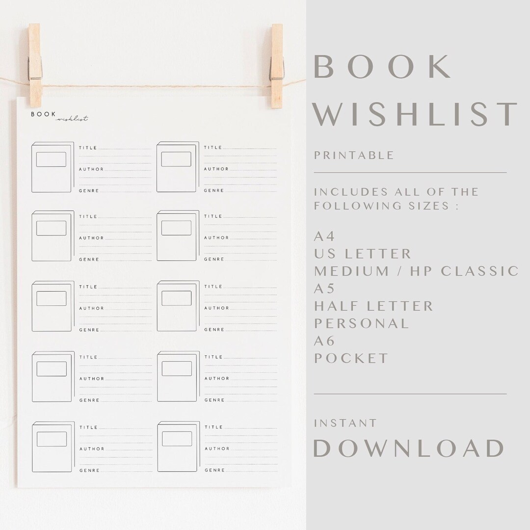Book Wishlist Printable, Book Tracker, Book Reading Log, Books I Want ...
