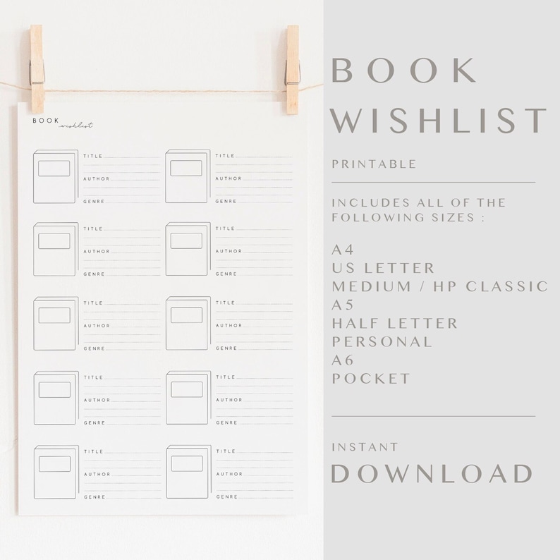 Book Wishlist Printable, Book Tracker, Book Reading Log, Books I Want ...