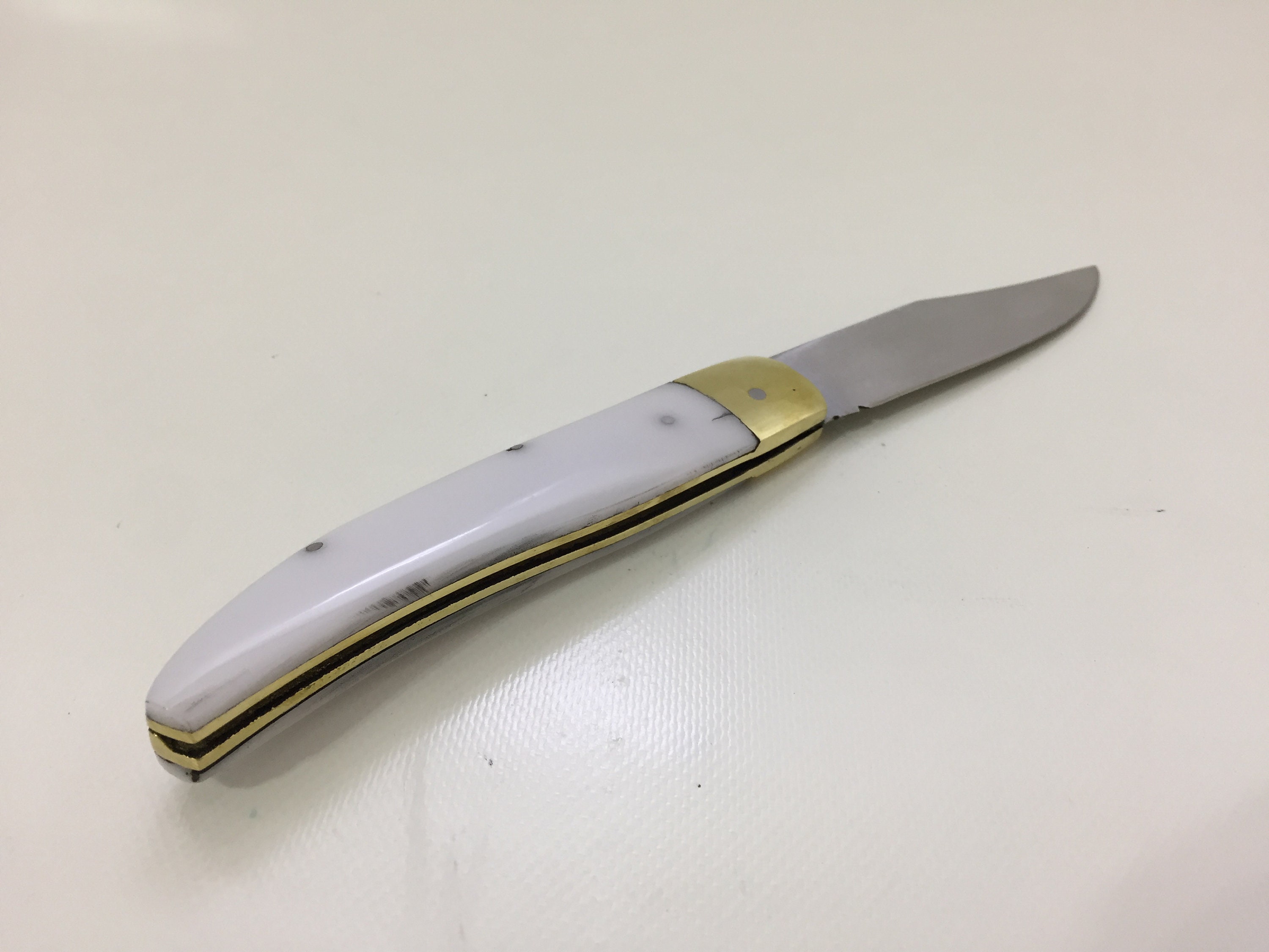 Large Stainless Steel Pocket Knife - Solid Brass Body - Made of WHITE ...