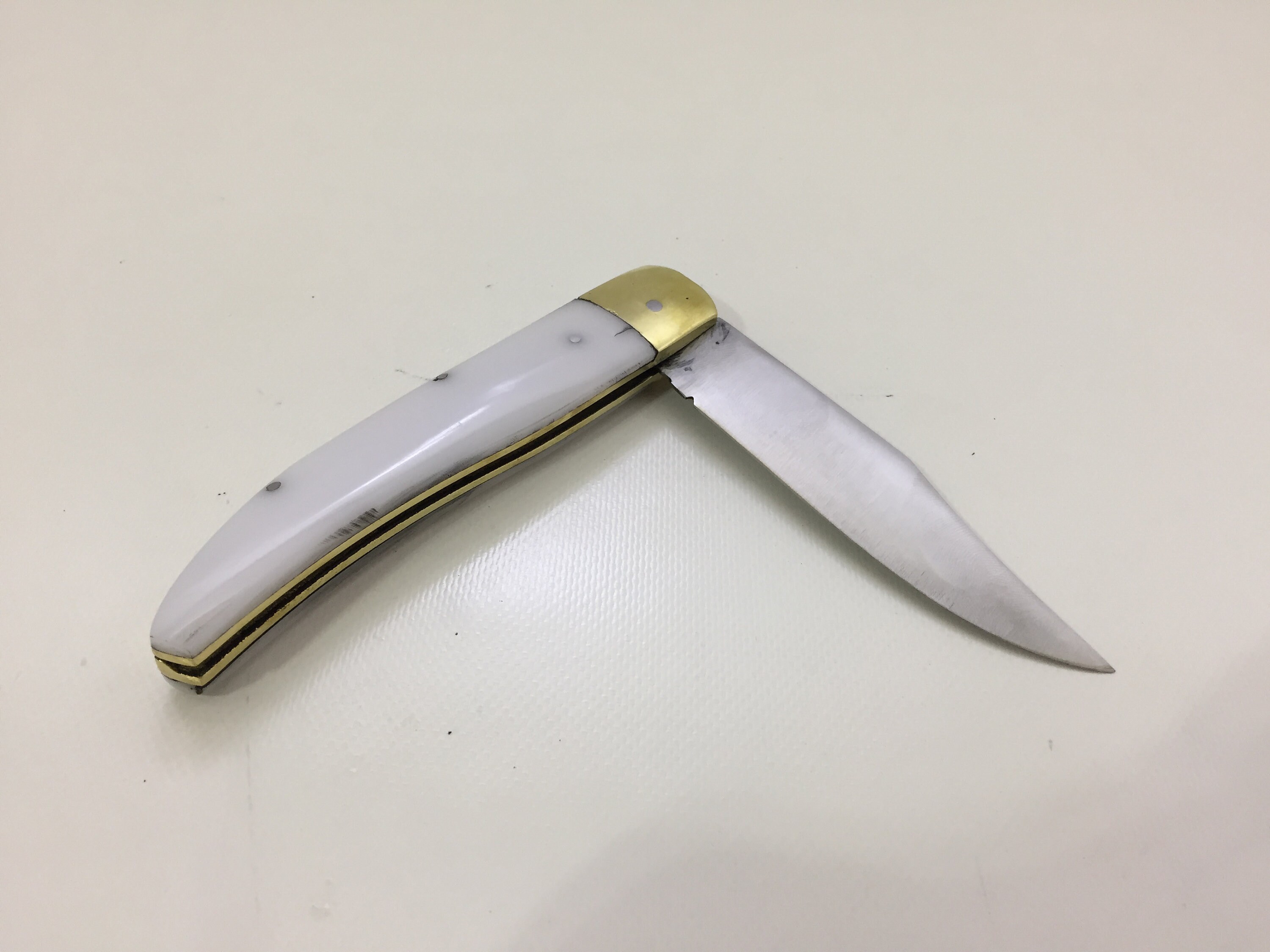 Large Stainless Steel Pocket Knife - Solid Brass Body - Made of WHITE ...