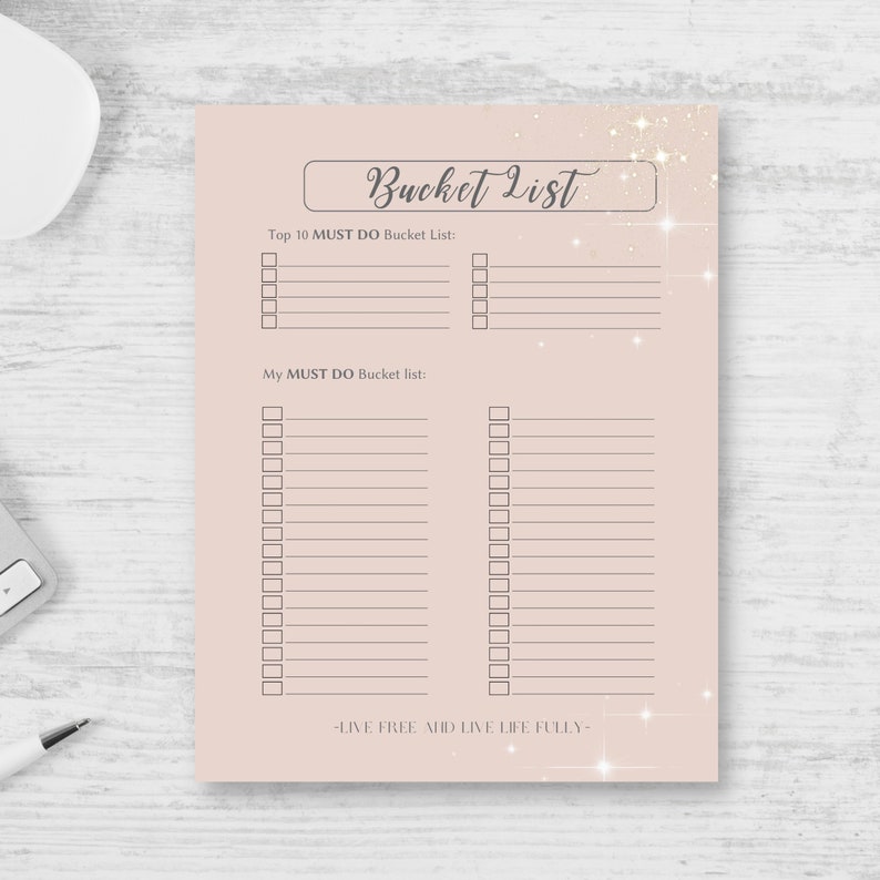 Bucket List Printable Bucket List Tracker Life Goal Planner - Etsy