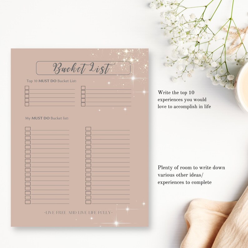 Bucket List Printable Bucket List Tracker Life Goal Planner - Etsy