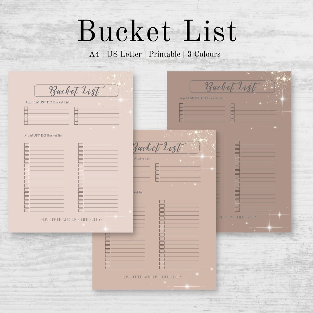 Bucket List Printable, Bucket List Tracker, Life Goal Planner, Digital ...