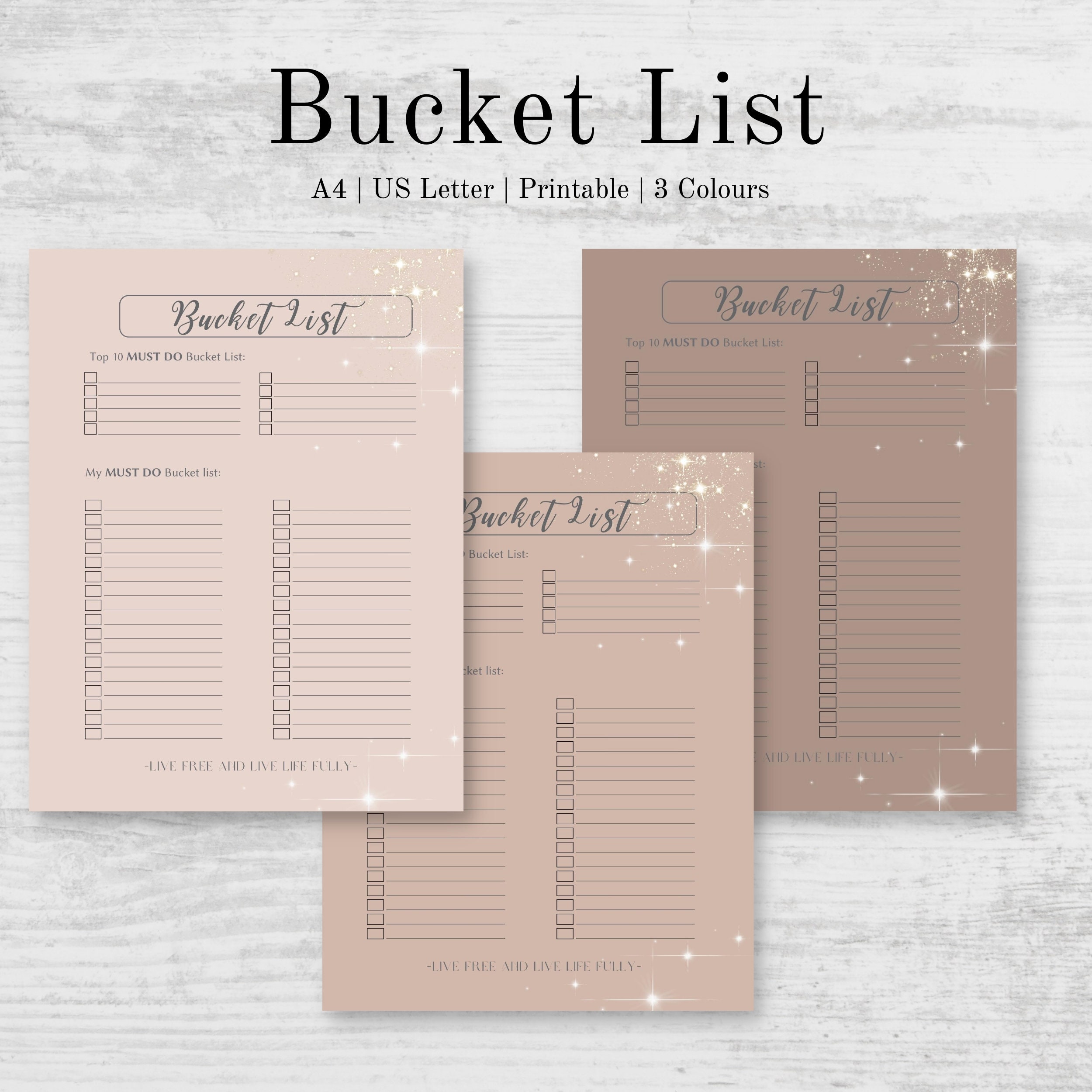 Bucket List Printable Bucket List Tracker Life Goal Planner - Etsy