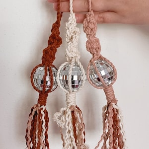 Macrame Disco Ball Car Charm: Handmade Cotton Mirror Ornament - Etsy