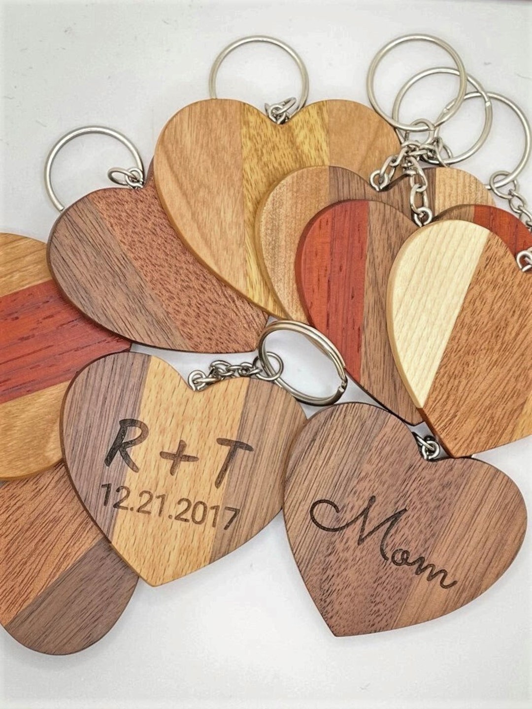 Custom Wood Heart Keychain Personalized Engraving Wood 5th Anniversary ...