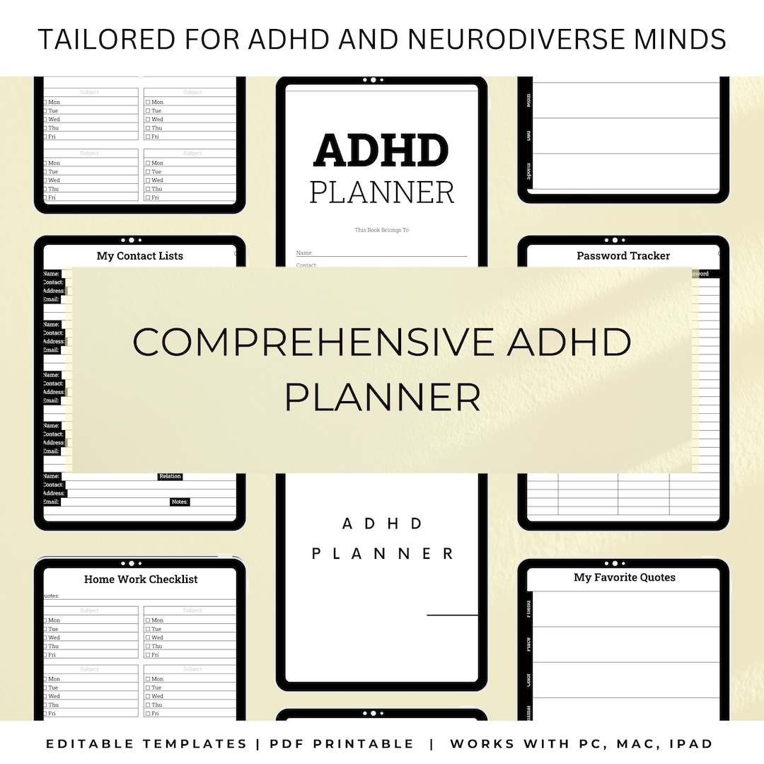 Comprehensive ADHD Planner | Daily & Monthly Organizer | Yearly Goals ...