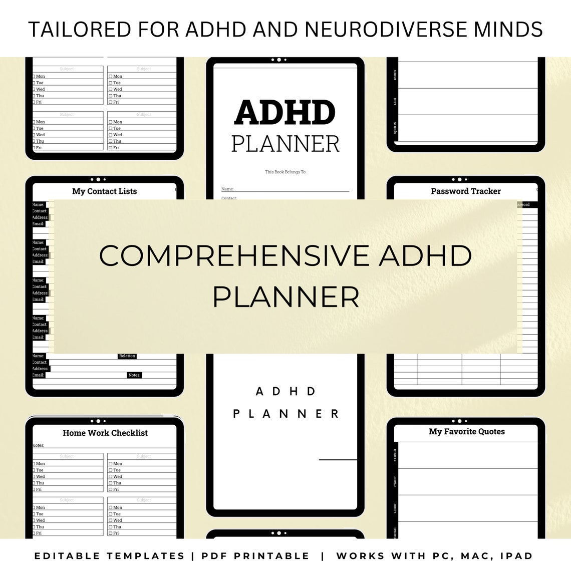 Comprehensive ADHD Planner | Daily & Monthly Organizer | Yearly Goals ...