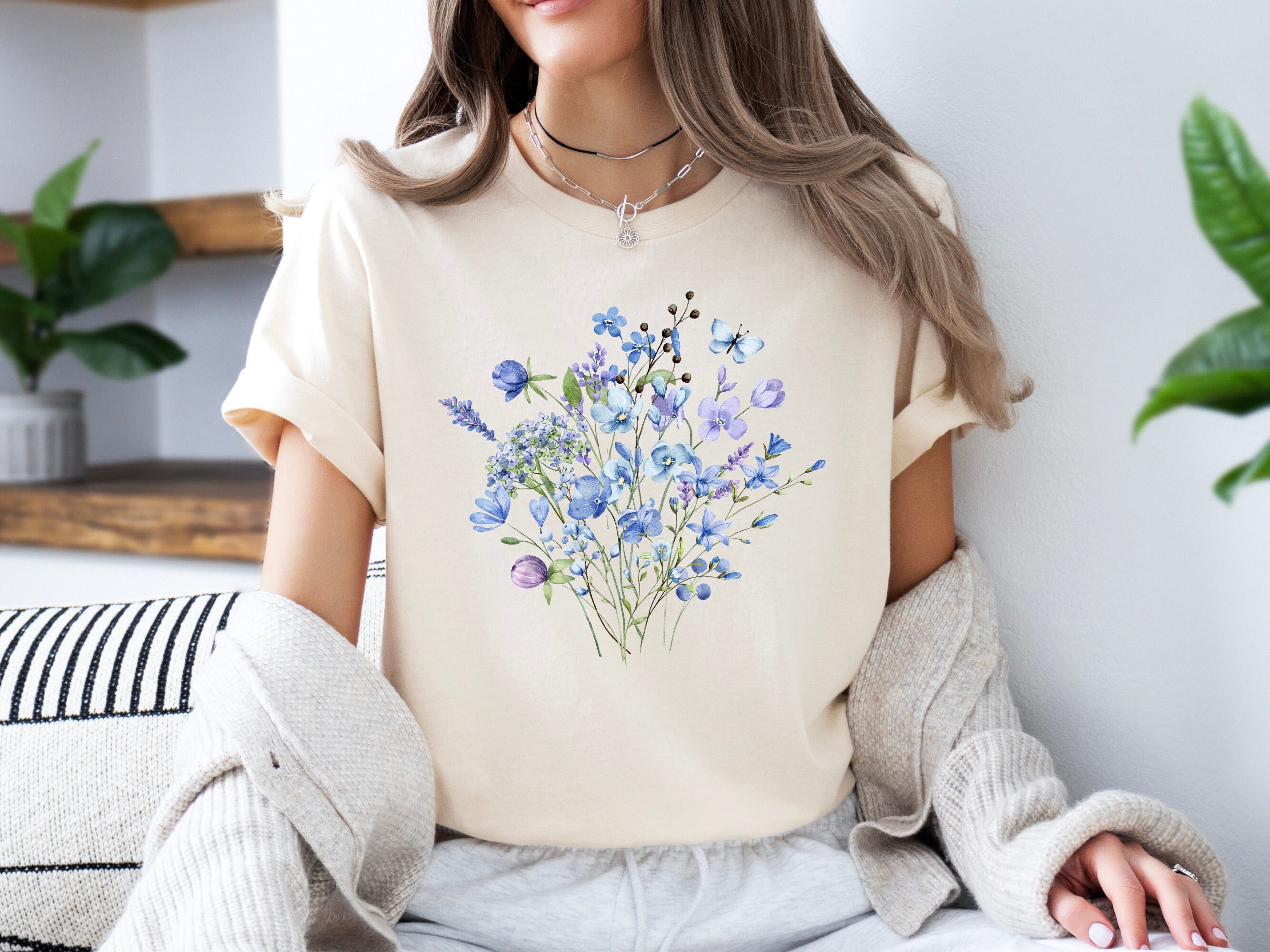 Blue Floral Shirt, Violet Flower T Shirt, February Birth Flower Gift ...