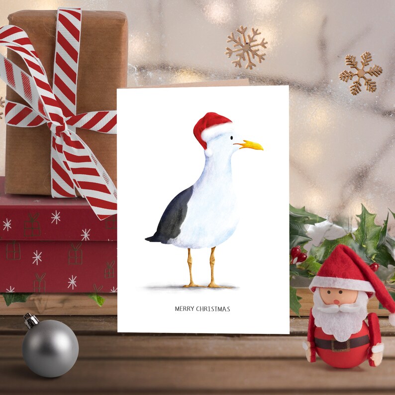 Seagull Christmas Card: Festive Bird Greetings - Etsy UK