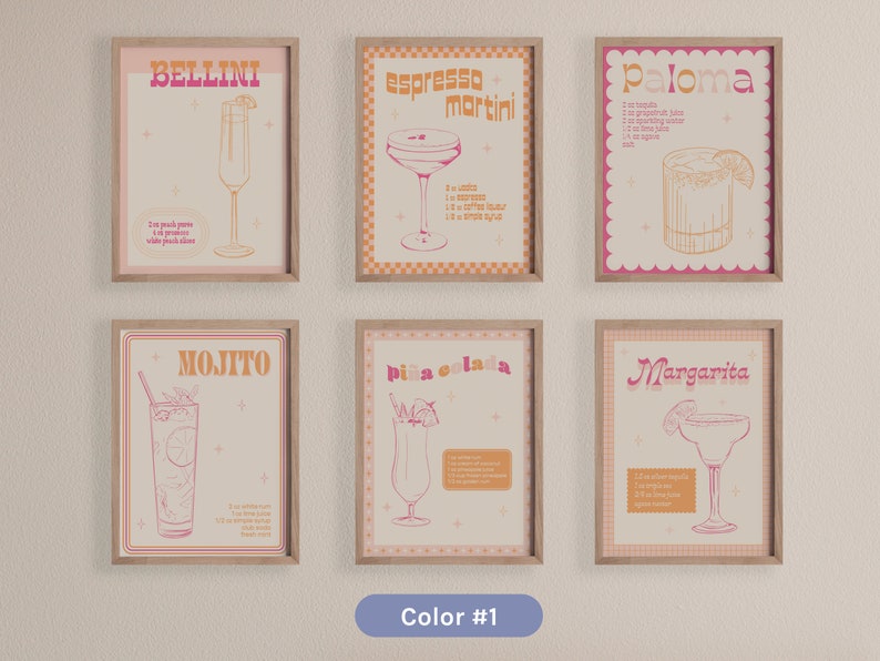 Cocktail Poster Gallery Set Retro Cocktail Print Set Etsy