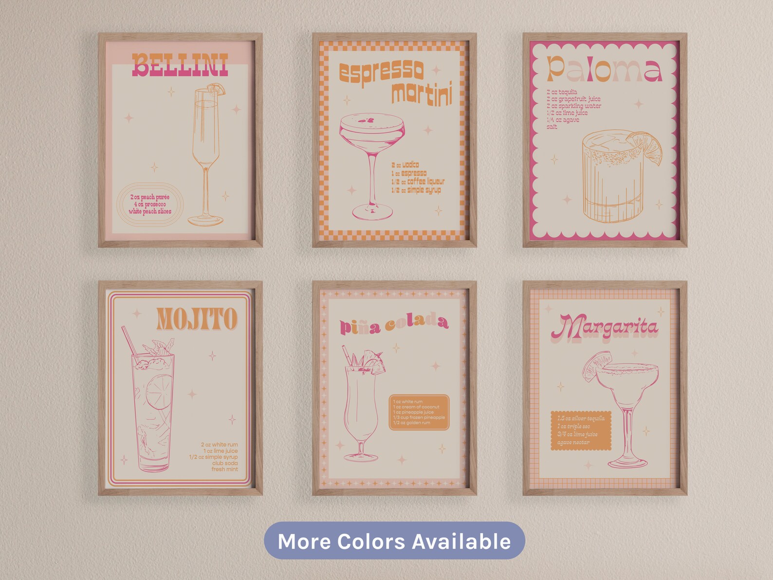 Cocktail Poster Gallery Set Retro Cocktail Print Set - Etsy