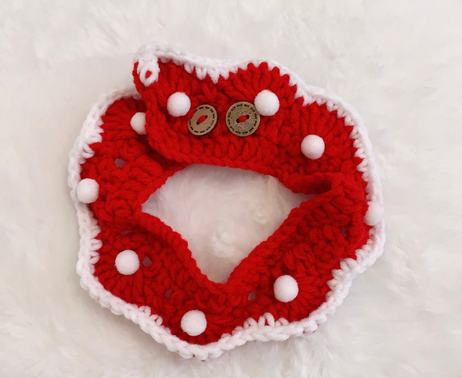 Knitted Yarn Collar Red With White Dots Small or Medium cat - Etsy