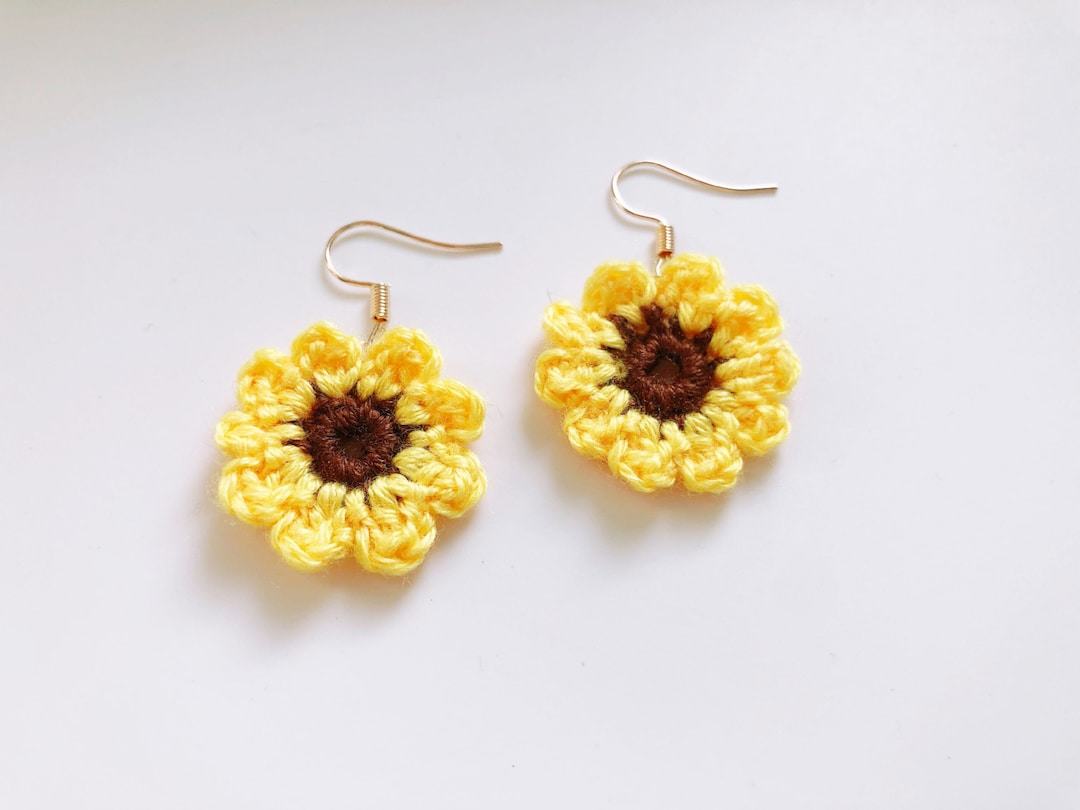 Knitted Sunflower Earrings, Crochet Sunflower Earrings, Crochet ...