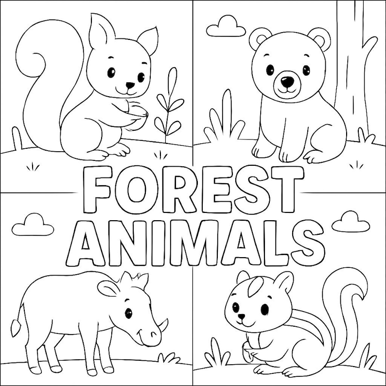 Forest Animal Coloring Pages – Kids' Woodland Activity (instant ...