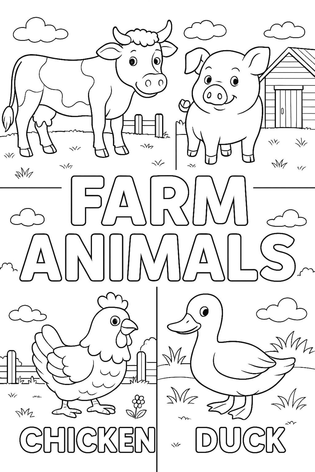 Farm Animal Coloring Pages for Kids | Toddler & Preschool Activity ...