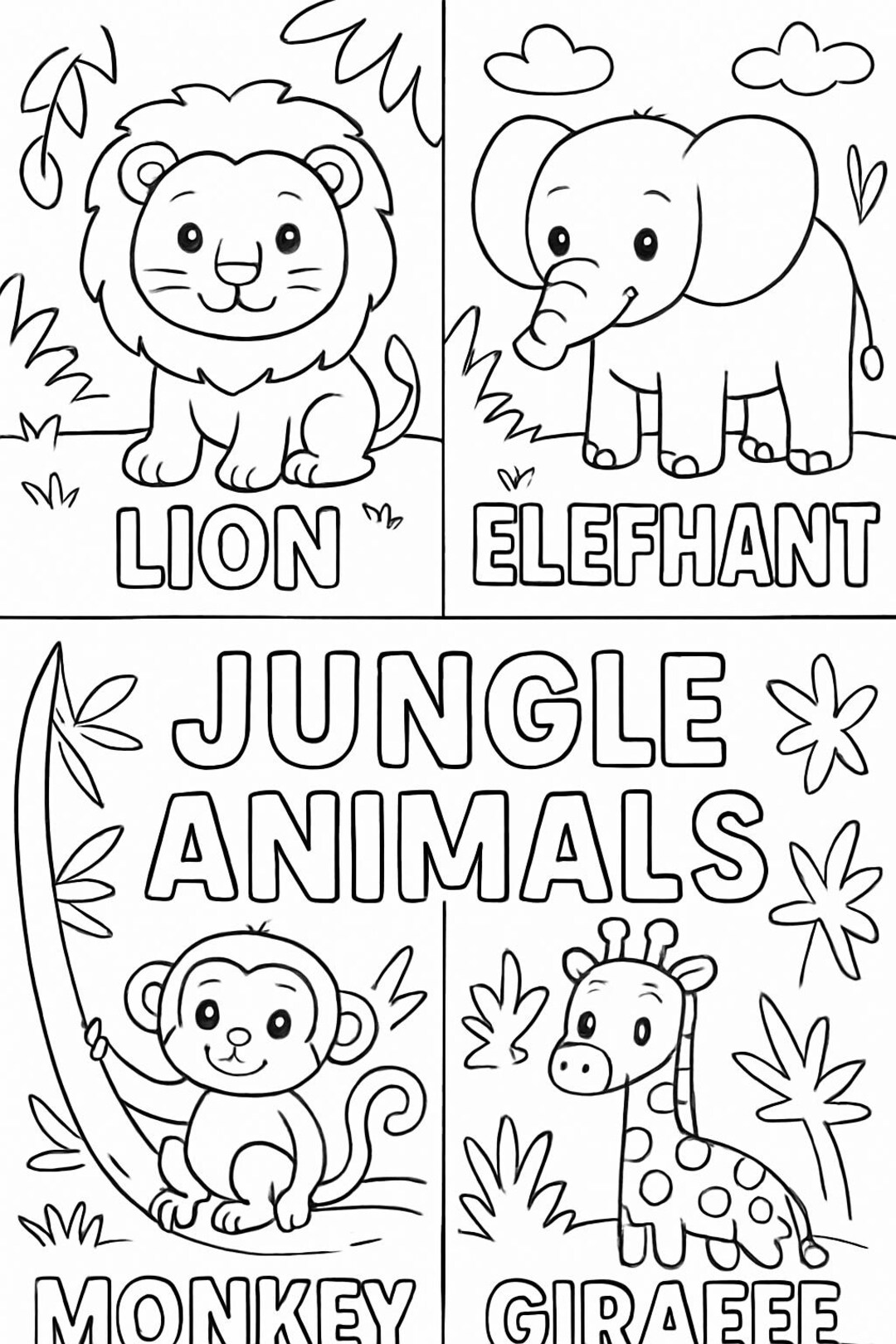 Jungle Animal Coloring Pages for Toddlers | Printable Activity (instant ...