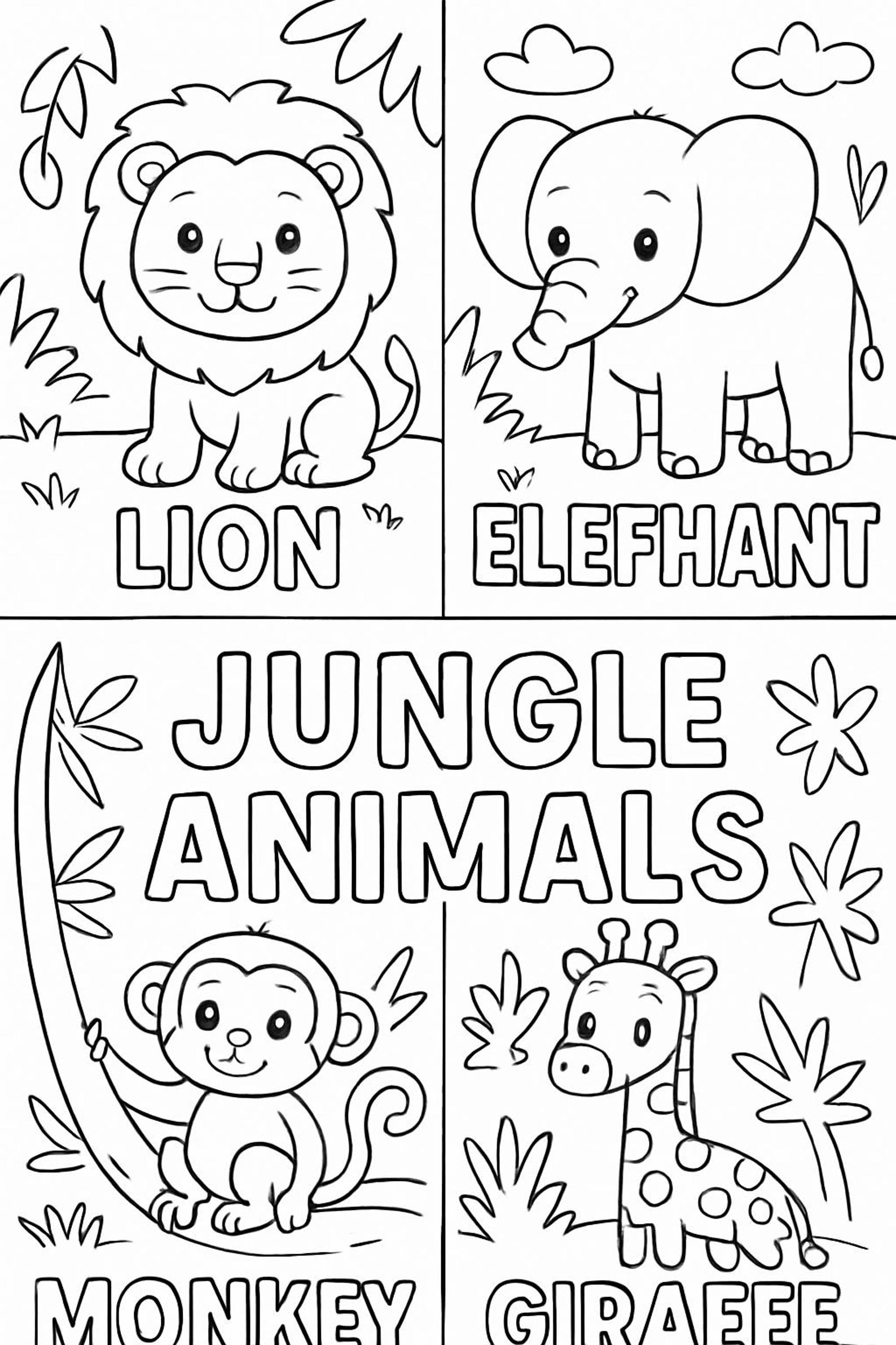 Jungle Animal Coloring Pages for Toddlers | Printable Cute Jungle ...