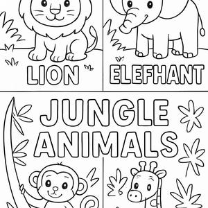 Jungle Animal Coloring Pages for Toddlers | Printable Activity (instant ...