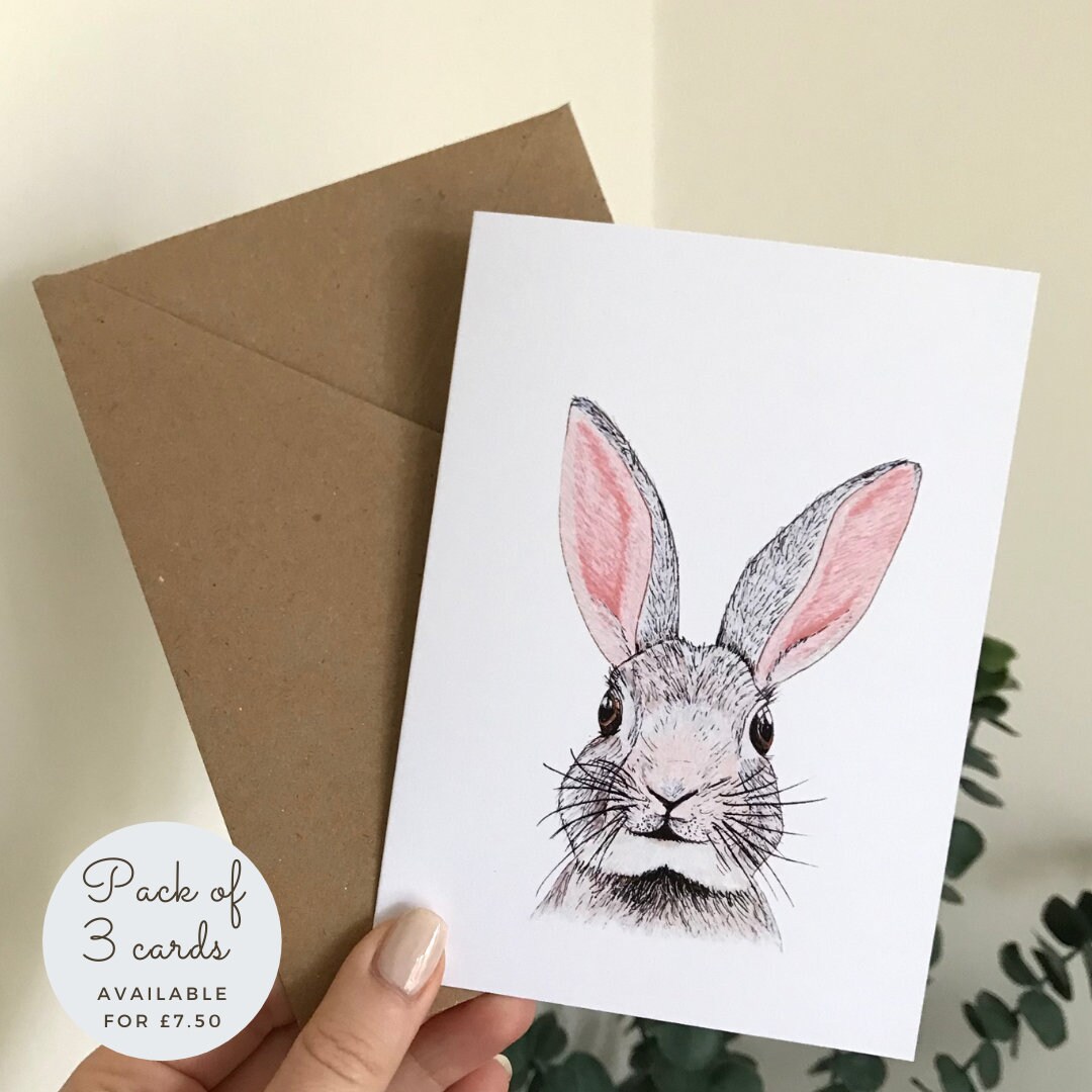 Rabbit Blank Card, Hand Drawn Design, Multipack Offer - Etsy