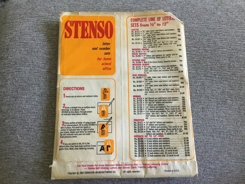 Dennison Stenso Stencil Lettering Guide Original Package - Etsy