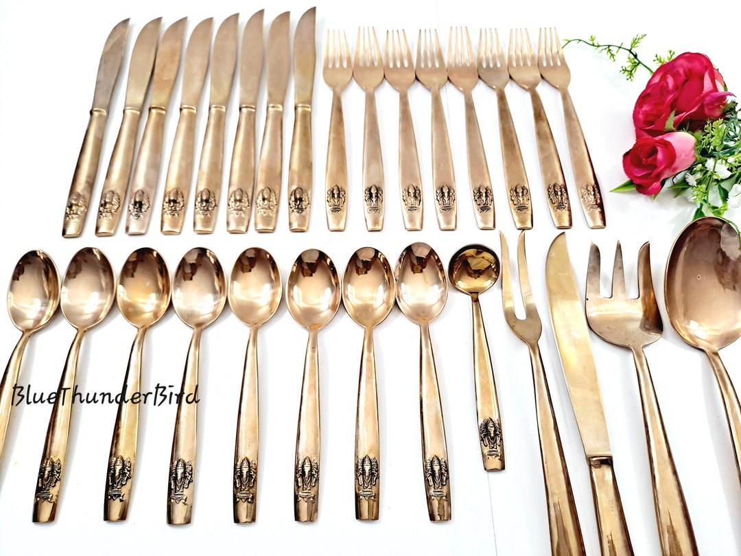 Vintage Flatware Brass Bronze Flatware Service for 8 Hostess Set MCM ...