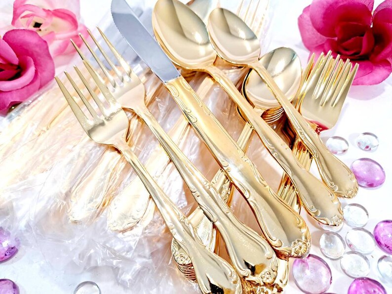 Service for 12 Gold Flatware Royal Household Classic Japan Fancy ...