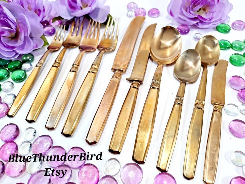64pc Vintage Midcentury Modern Flatware Brass Bronze Flatware - Etsy
