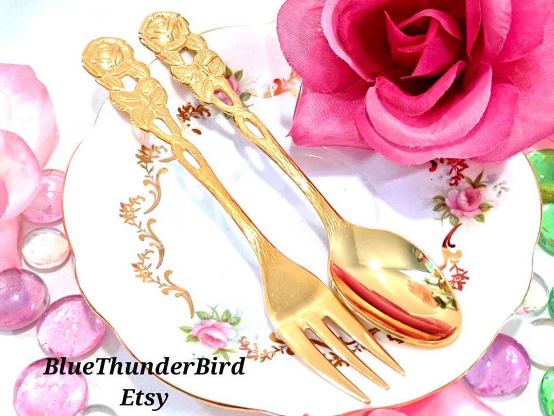 2pc Set Gold Flatware Solingen Spoon Five O'clock Spoon - Etsy